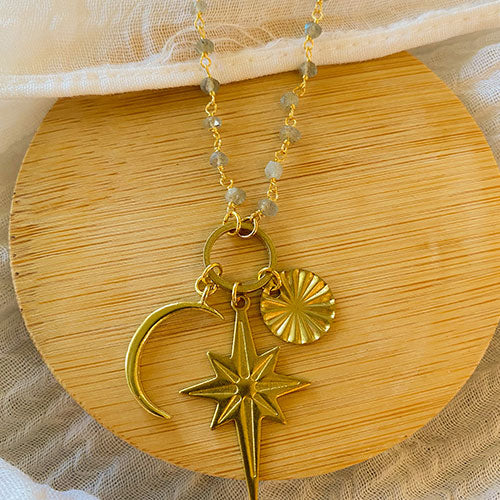 Cosmos: Cosmos Charm Necklace with Gemstone Chain – Santore Company
